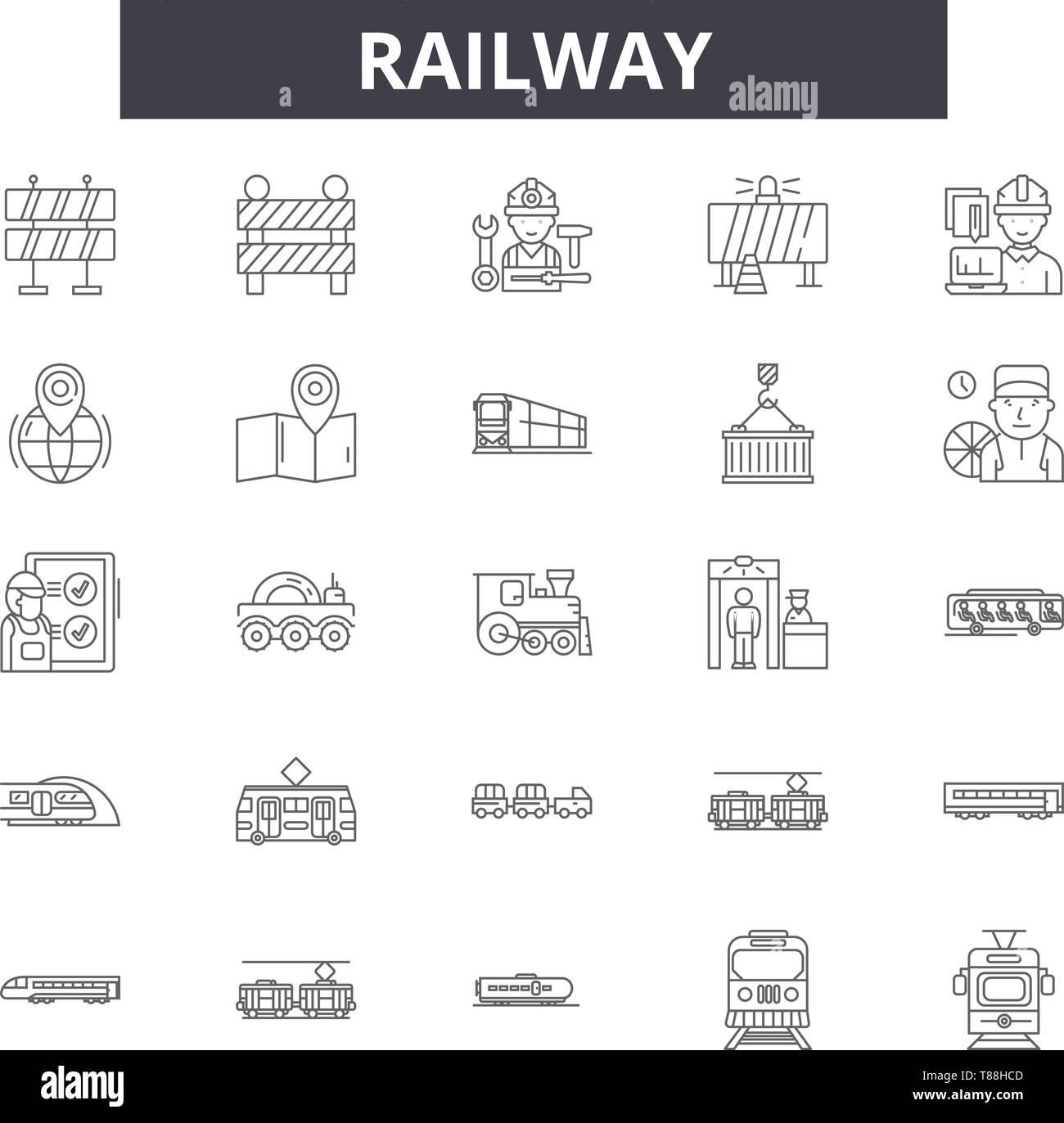 Railway line icons, signs, vector set, linear concept, outline ...