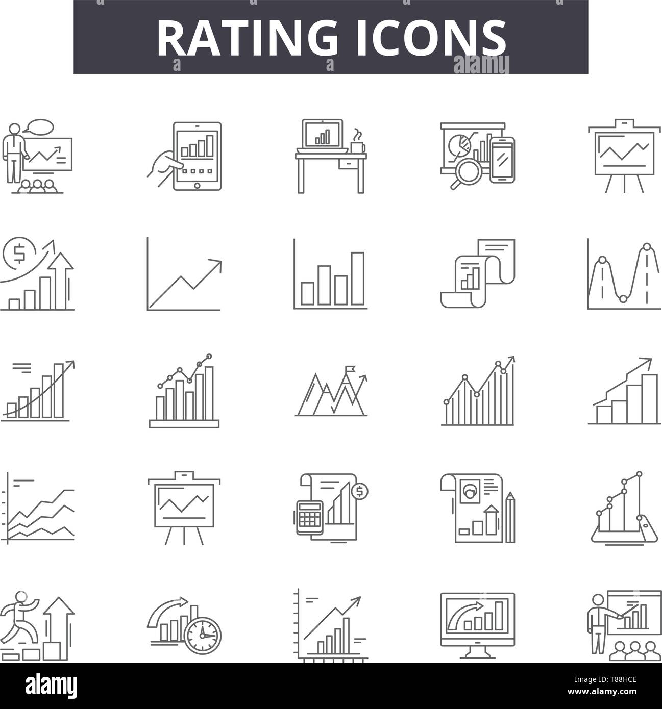 Rating line icons, signs, vector set, linear concept, outline ...
