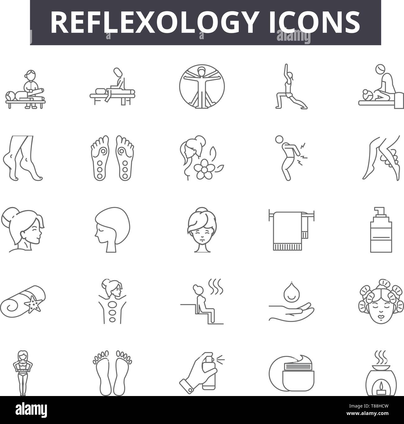 Reflexology line icons, signs, vector set, linear concept, outline ...