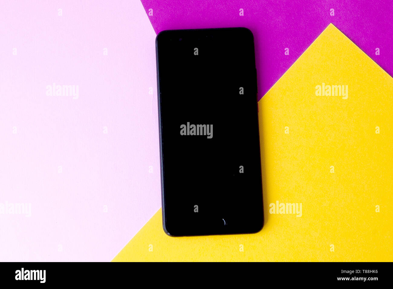 smart phone screen on colored background. Minimal concept. Flat lay ...