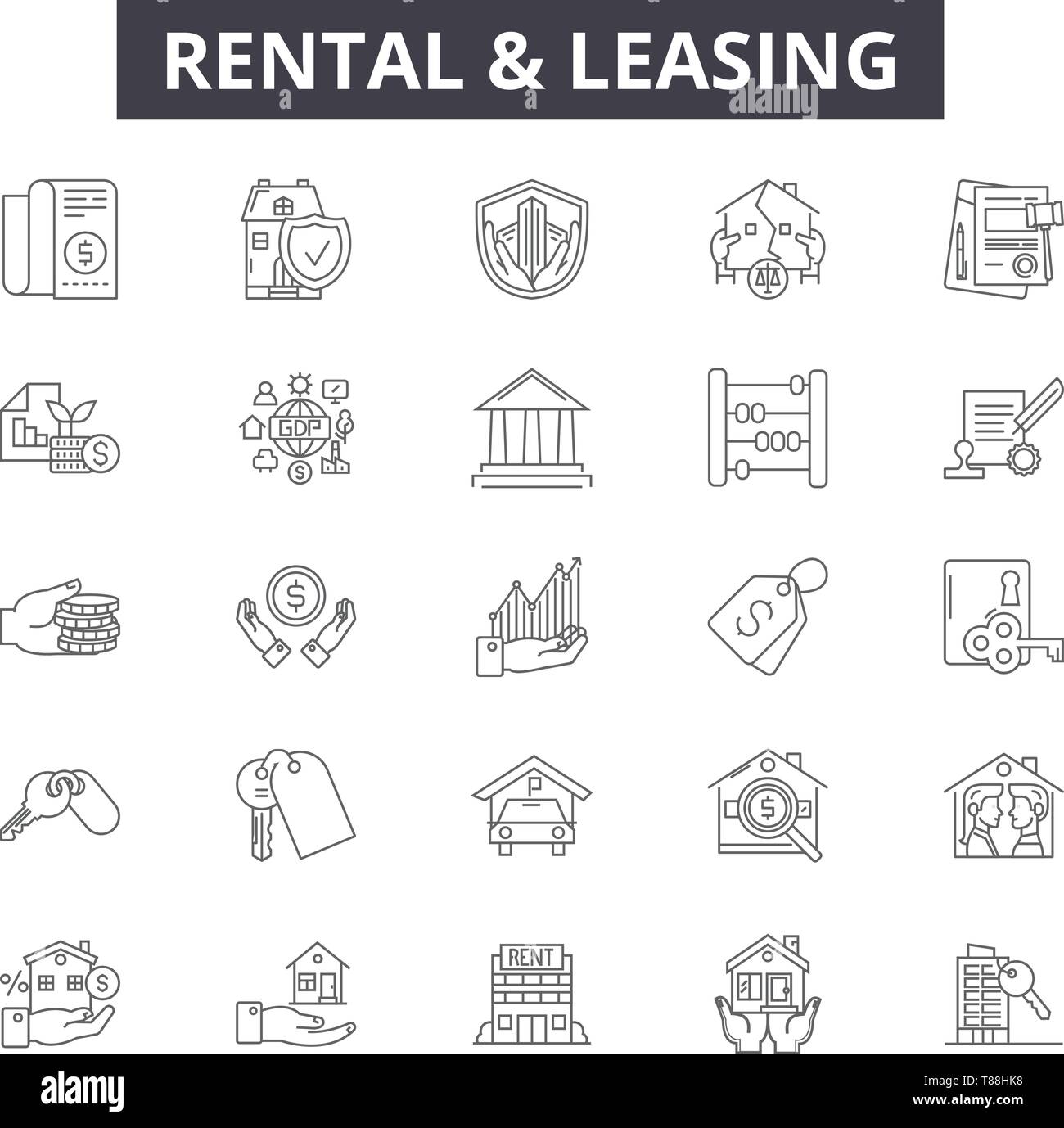 Rental & leasing line icons, signs, vector set, linear concept, outline ...