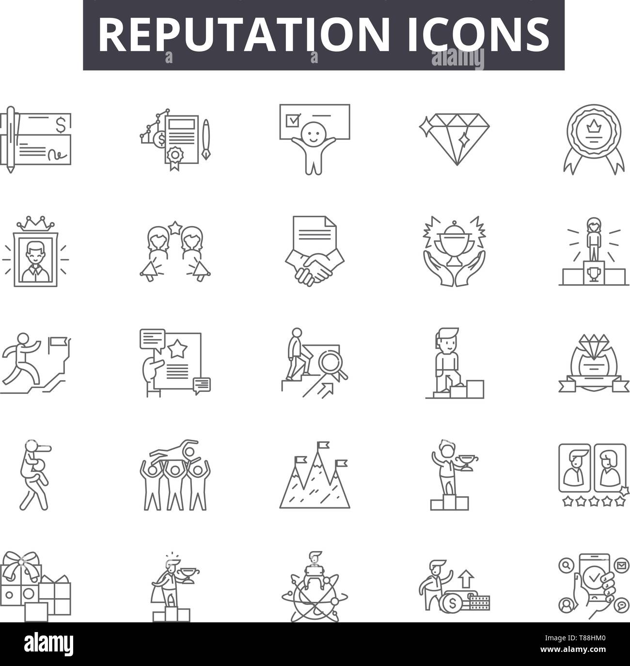 Reputation line icons, signs, vector set, outline concept, linear ...