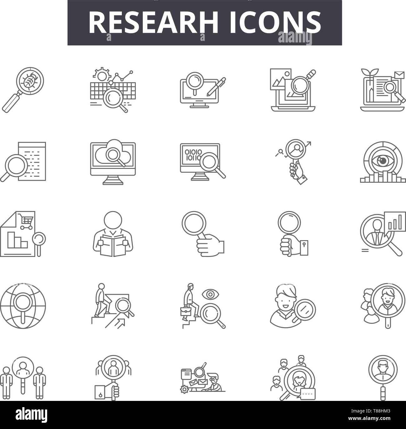 Research line icons, signs, vector set, outline concept, linear ...