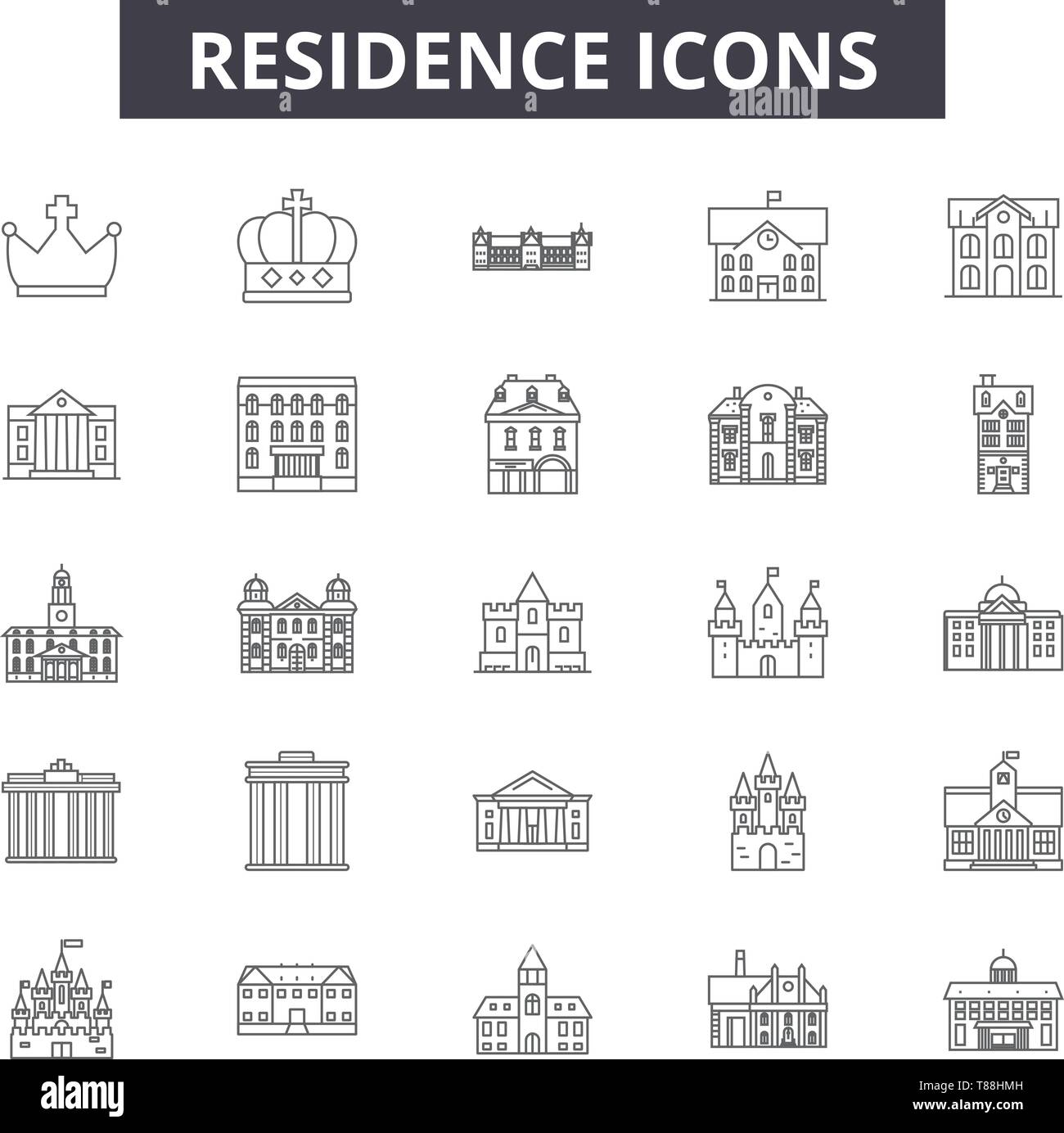 Residence line icons, signs, vector set, linear concept, outline ...