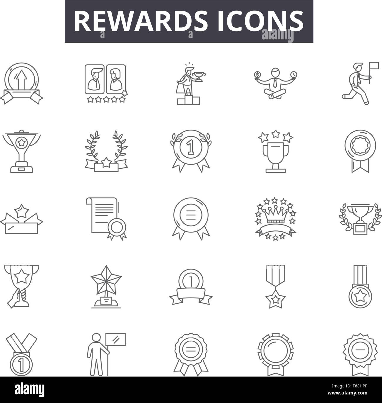 Rewards line icons, signs, vector set, linear concept, outline ...
