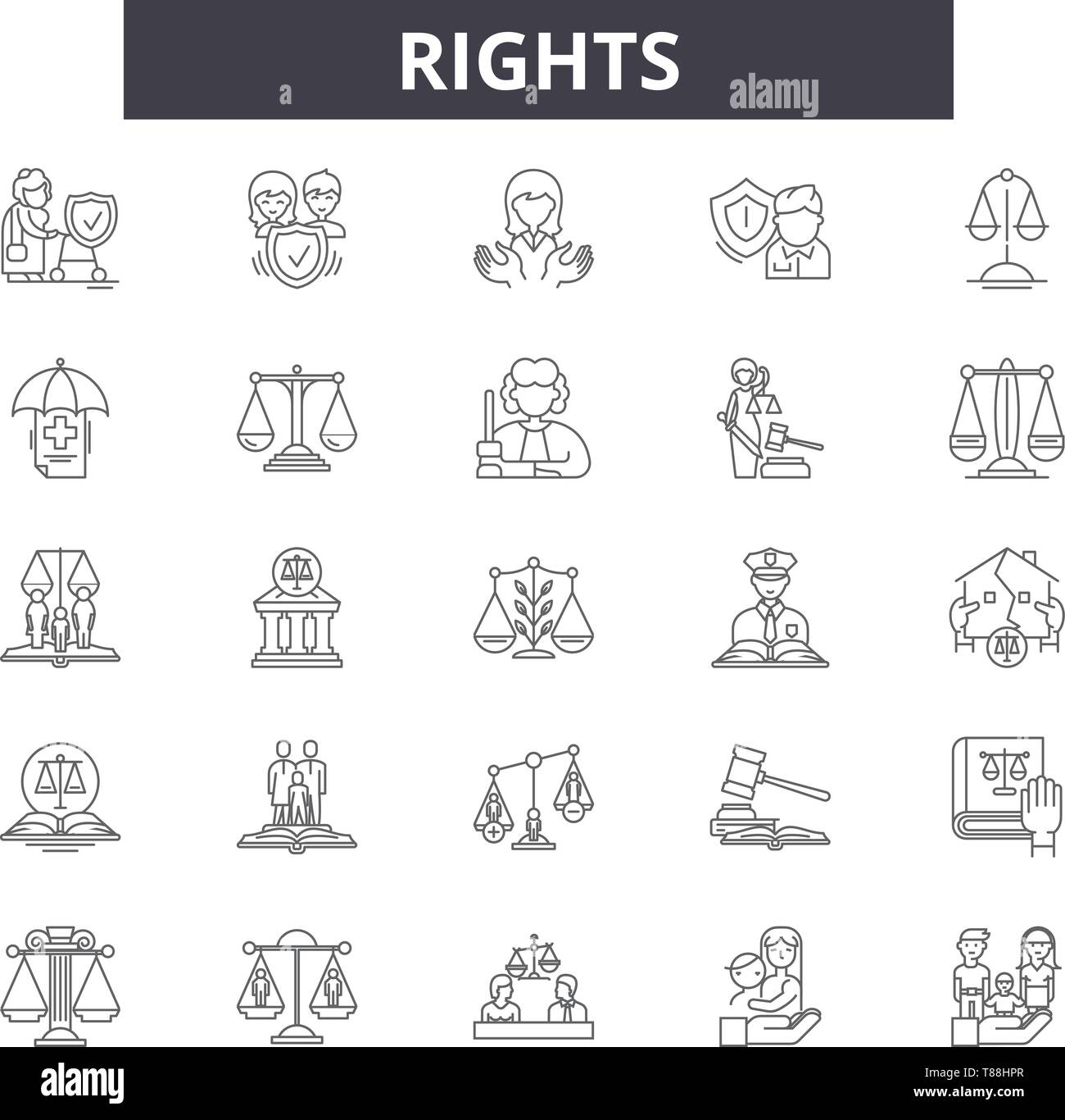 Rights line icons, signs, vector set, linear concept, outline ...
