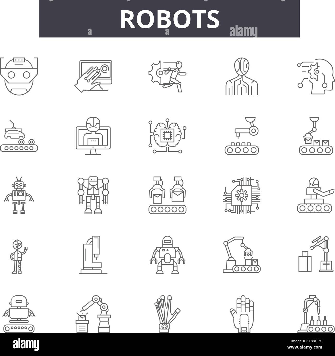 Robots line icons, signs, vector set, linear concept, outline ...