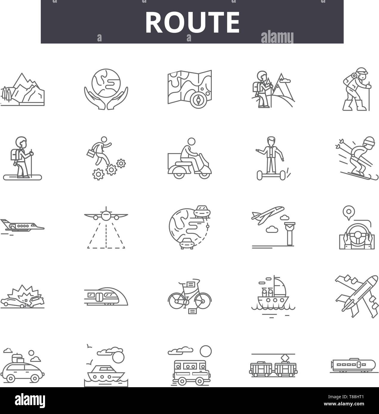 Route line icons, signs, vector set, linear concept, outline ...