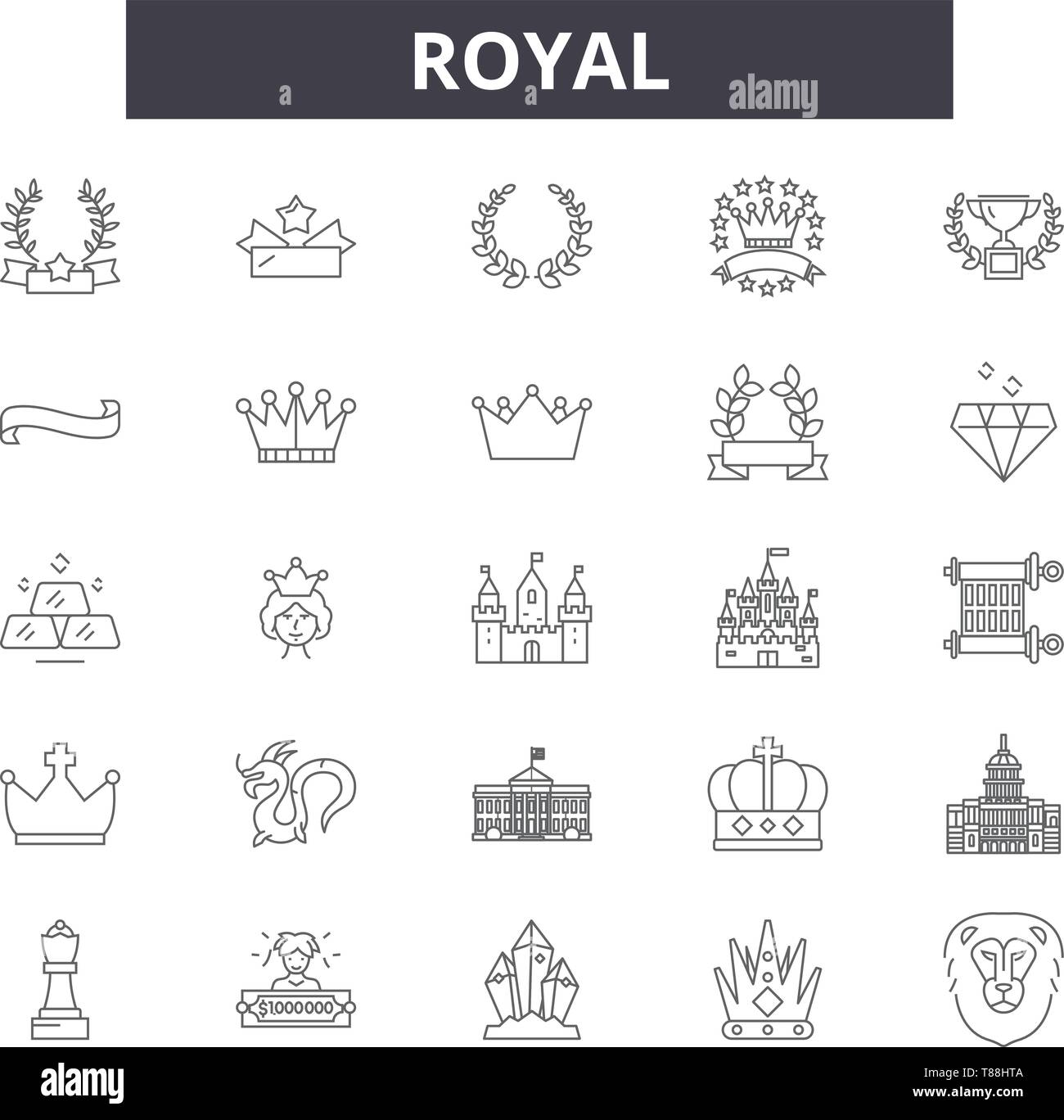 Royal line icons, signs, vector set, linear concept, outline ...