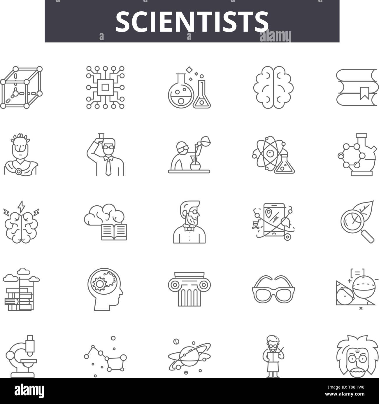 Scientists line icons, signs, vector set, linear concept, outline ...