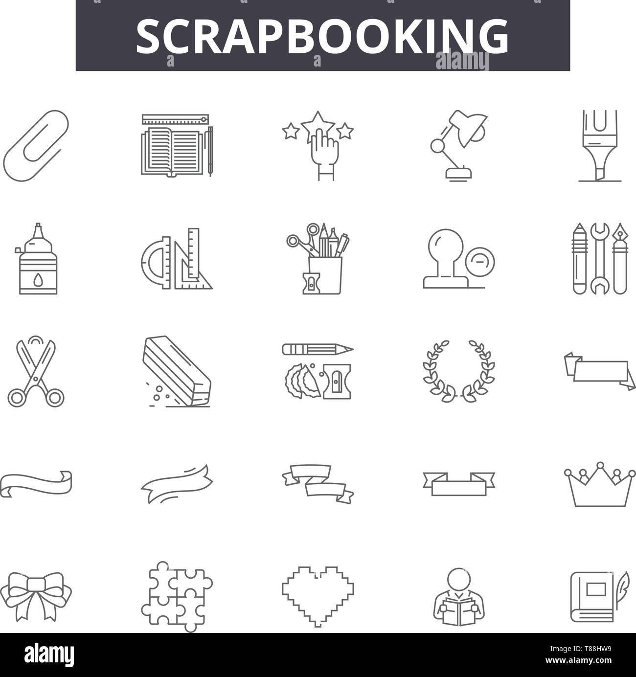 Scrapbooking line icons, signs, vector set, linear concept, outline ...