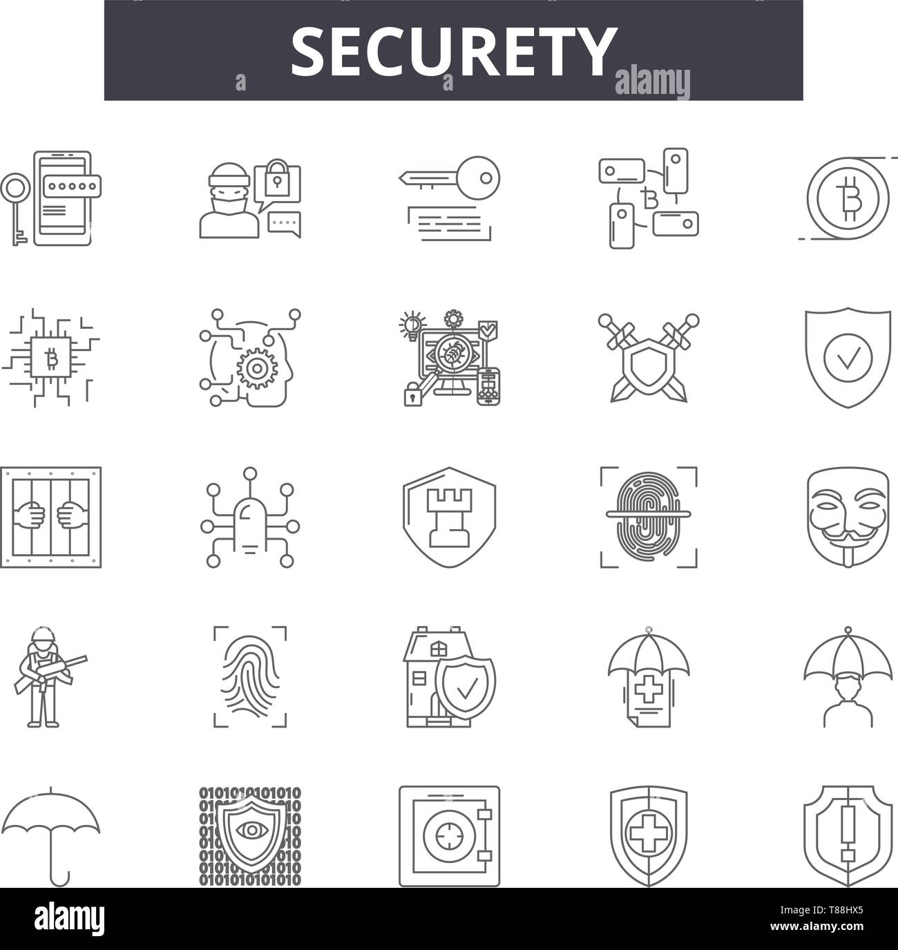 Security line icons, signs, vector set, linear concept, outline ...