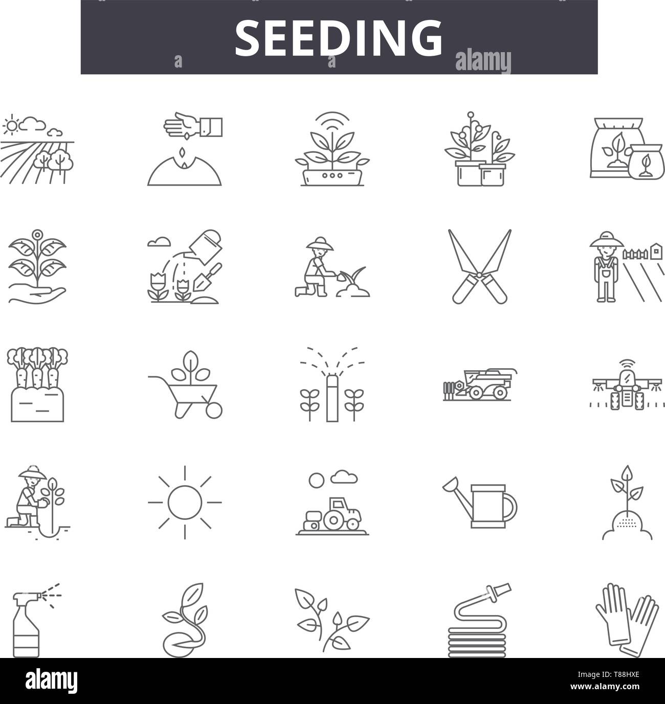 Seeding line icons, signs, vector set, linear concept, outline ...