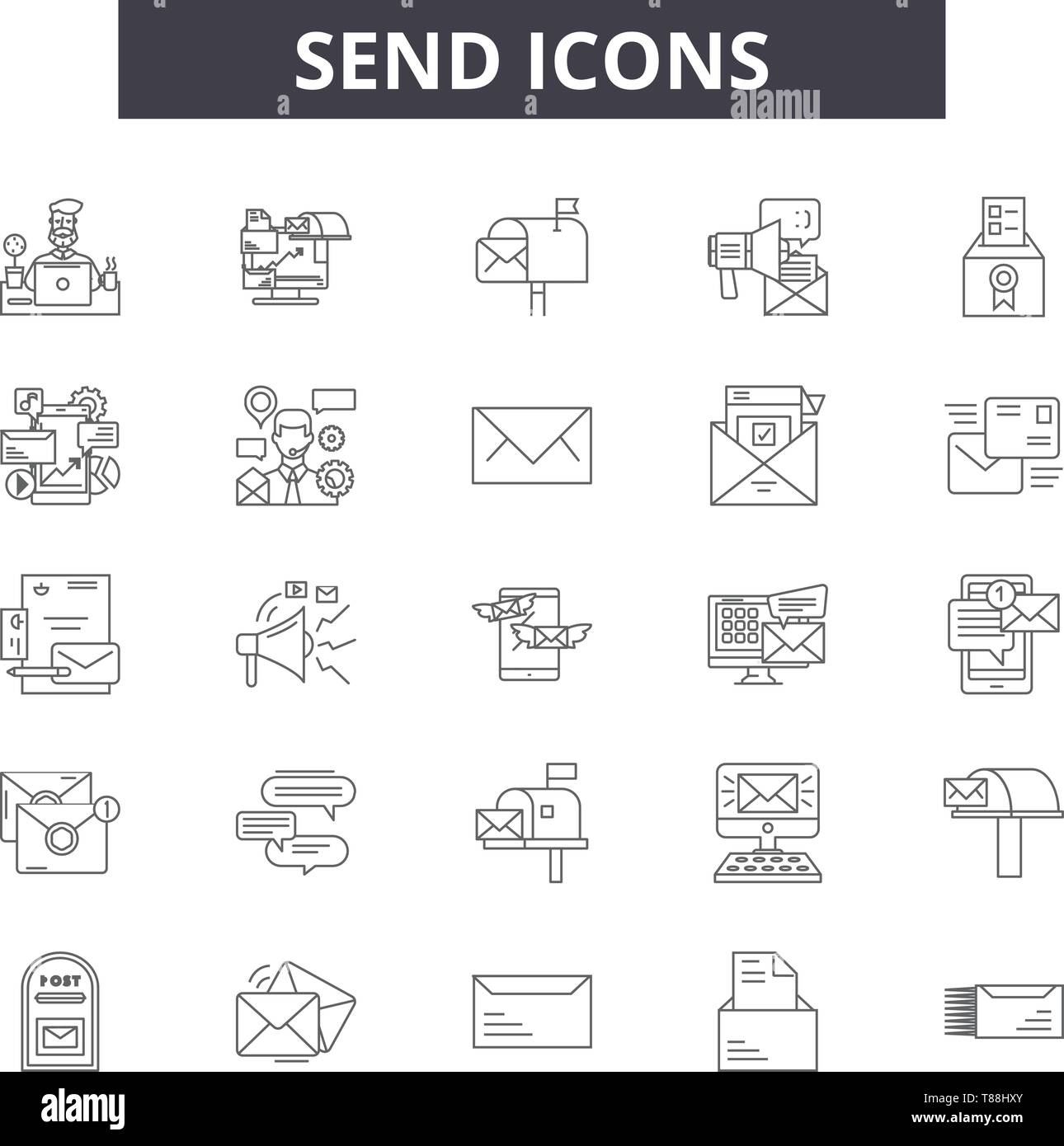 Send line icons, signs, vector set, linear concept, outline ...