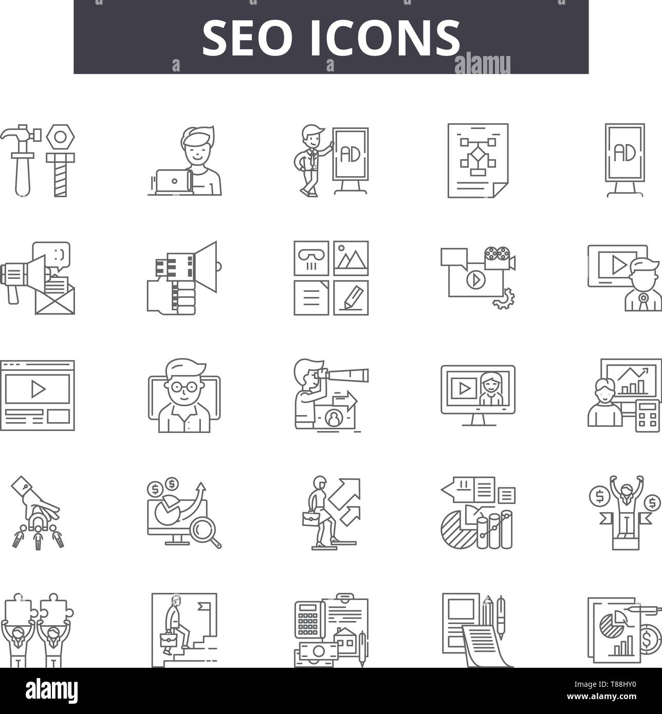 Seo line icons, signs, vector set, linear concept, outline illustration ...
