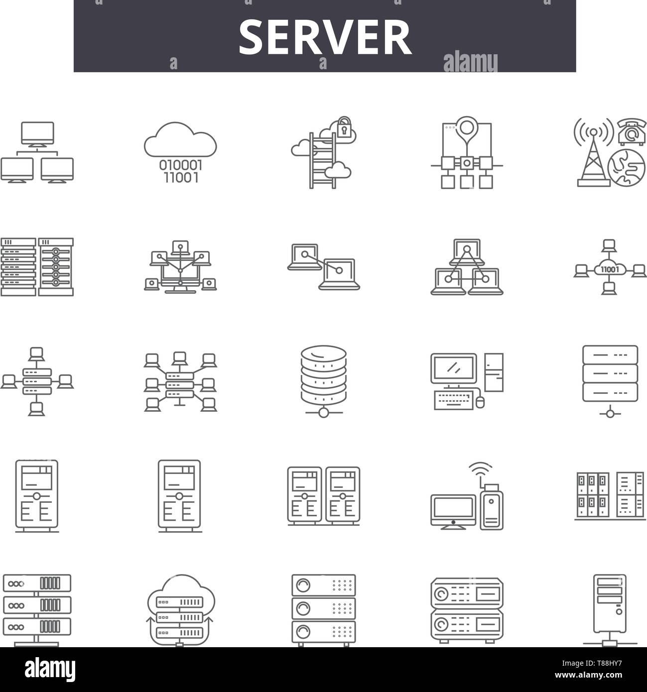 Server line icons, signs, vector set, linear concept, outline ...