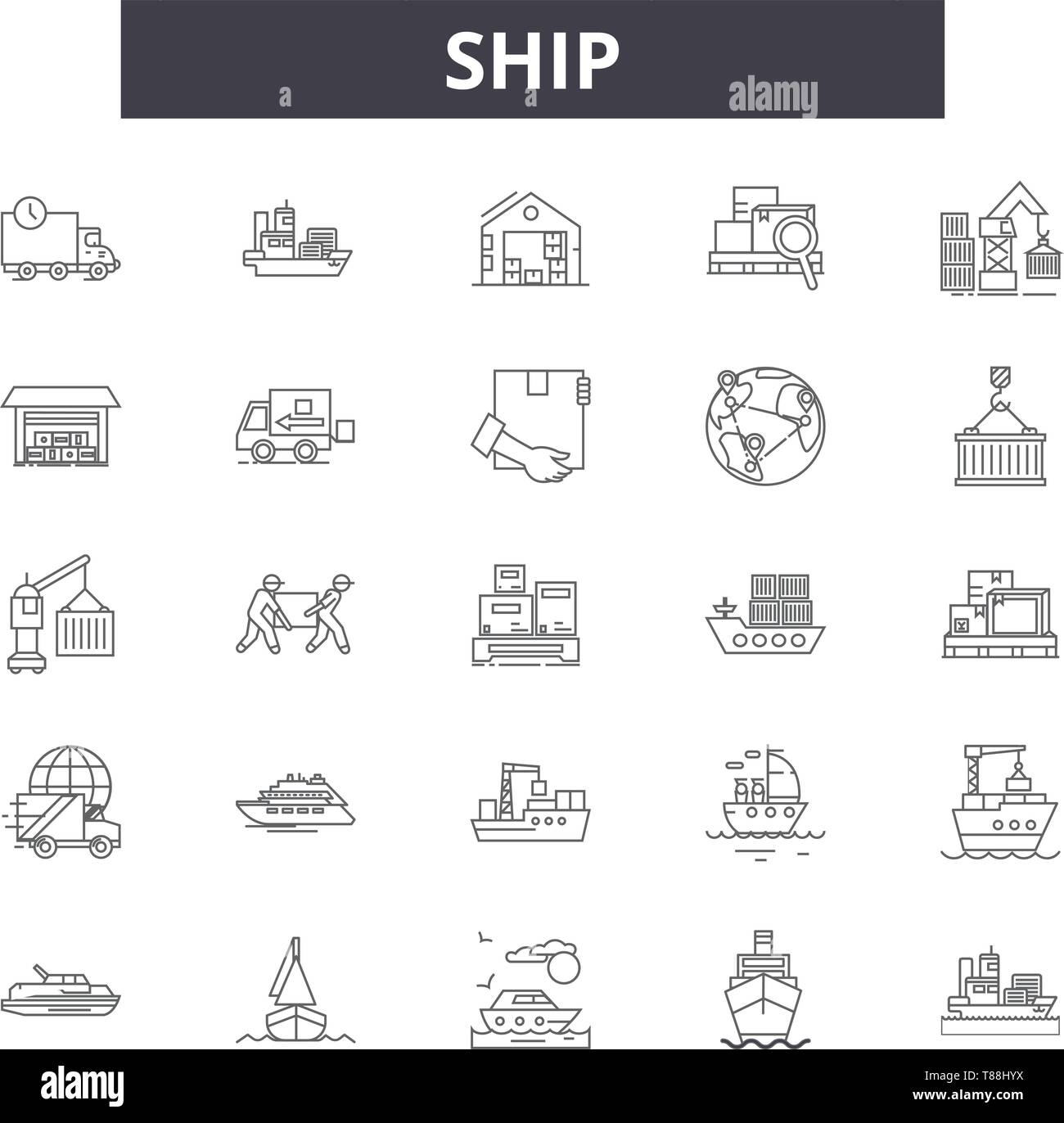Ship line icons, signs, vector set, linear concept, outline ...