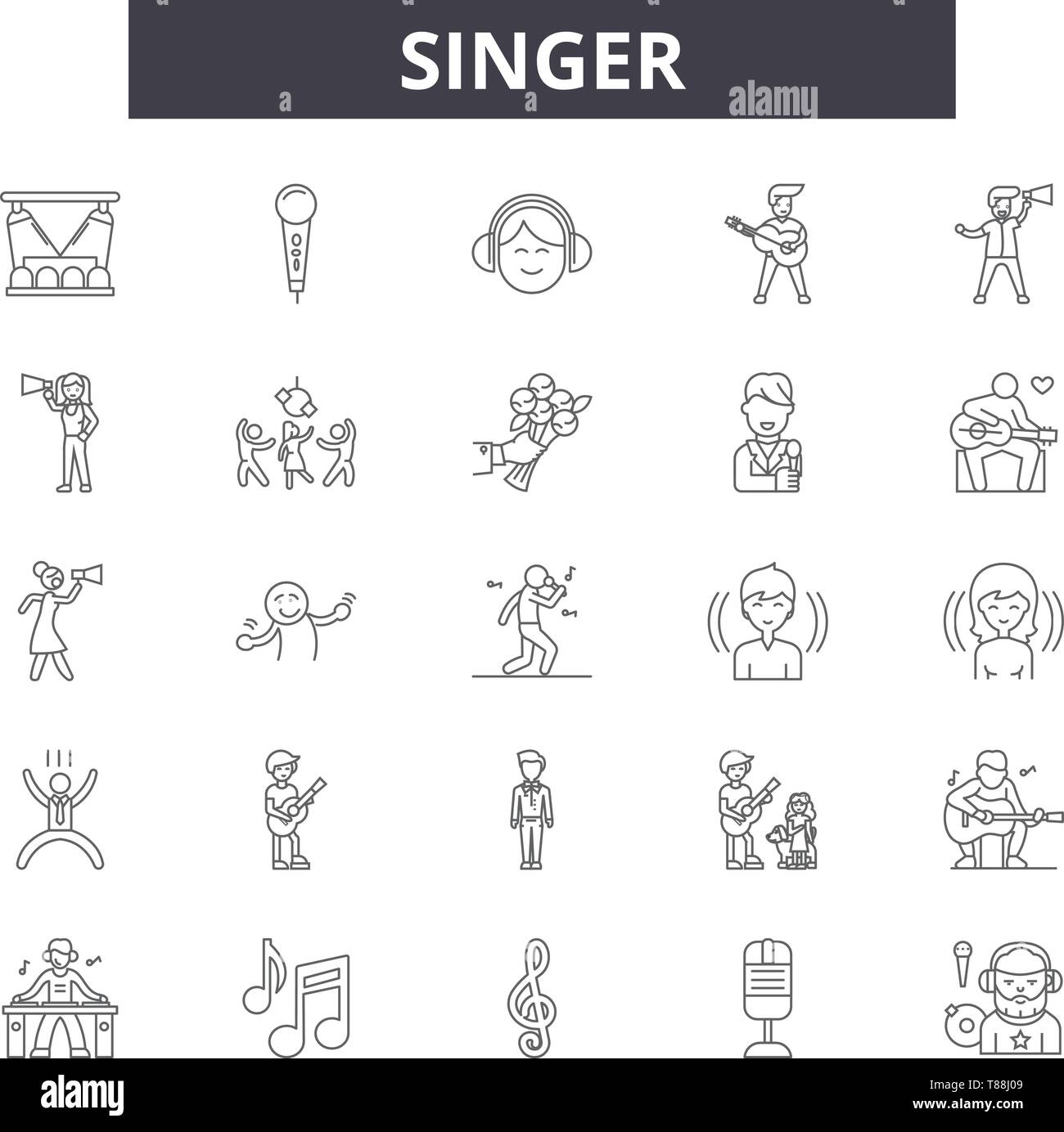 Singer line icons, signs, vector set, linear concept, outline ...