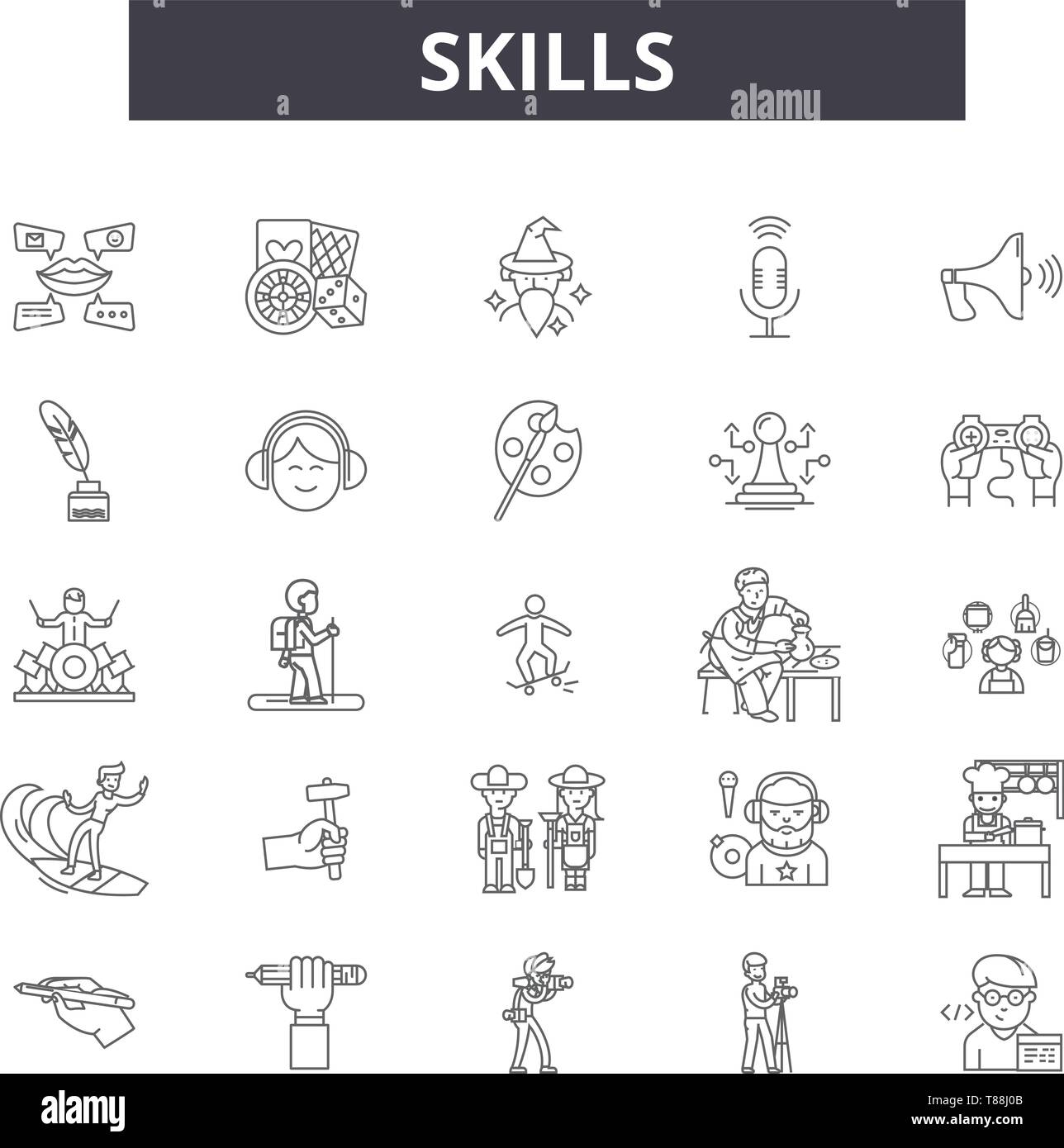 Skills line icons, signs, vector set, linear concept, outline ...