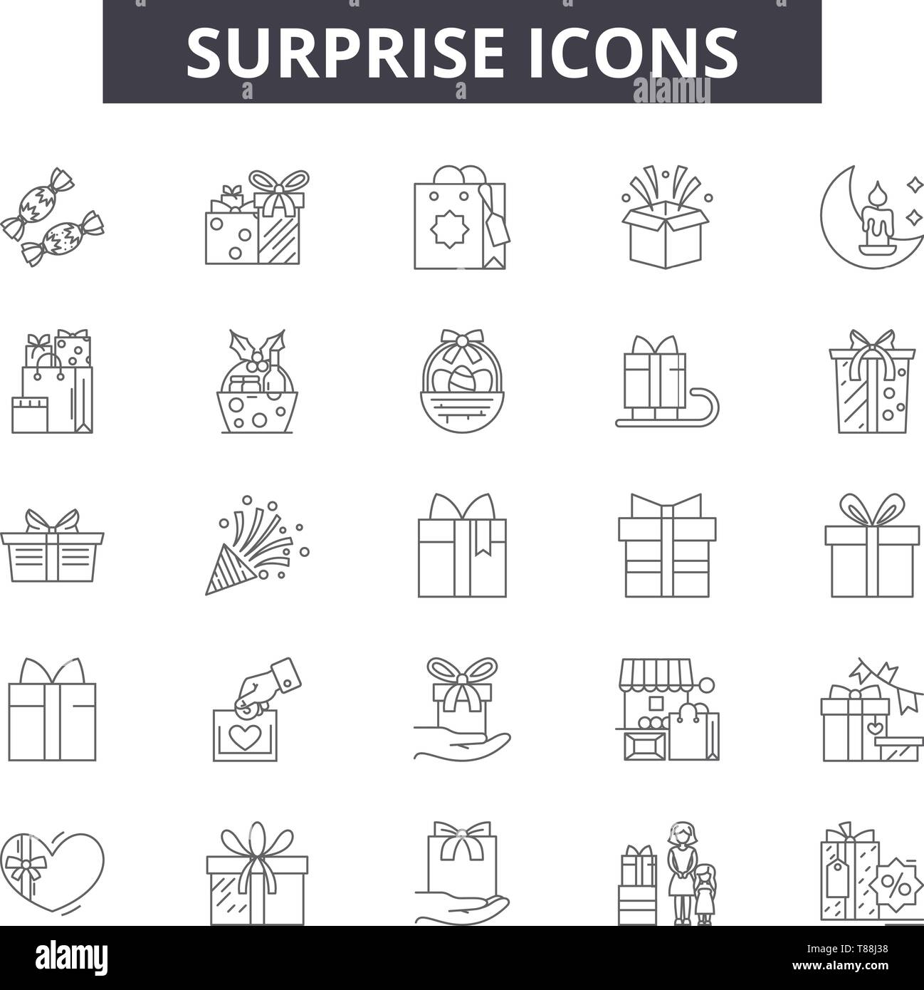 Surprise line icons, signs, vector set, linear concept, outline ...