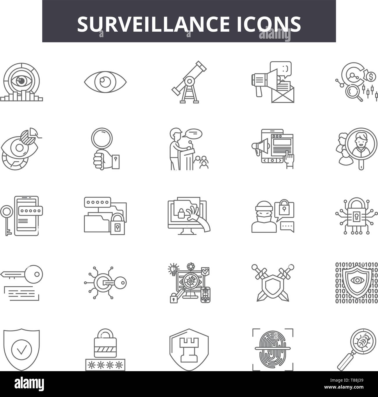 Surveillance line icons, signs, vector set, linear concept, outline ...