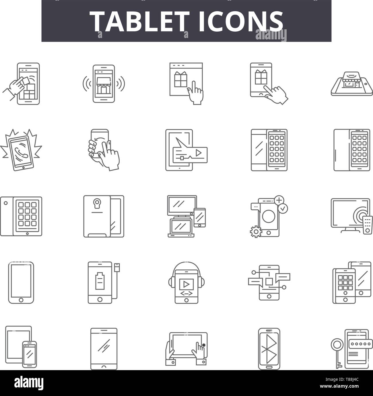 Tablet line icons, signs, vector set, linear concept, outline ...