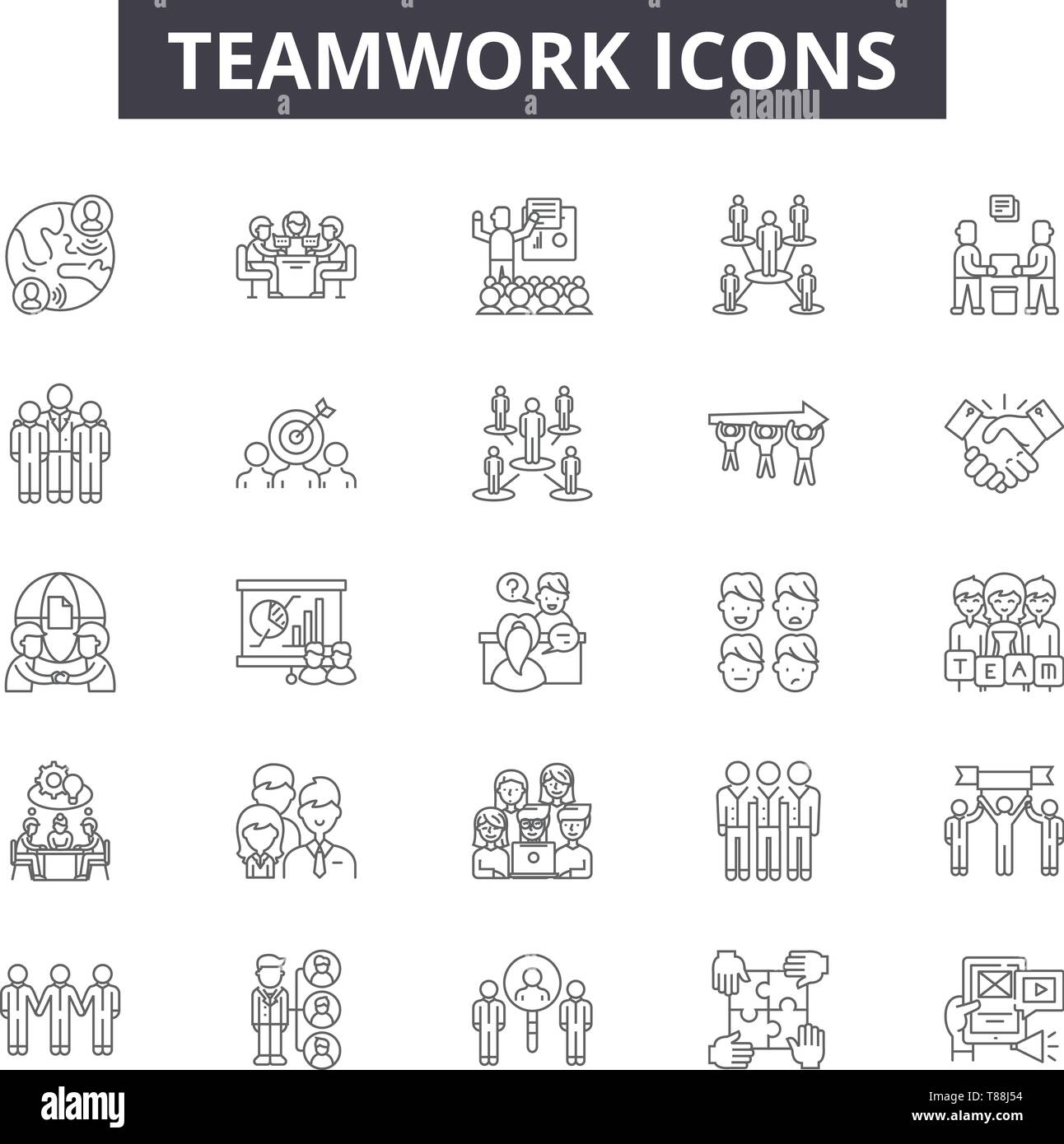 Teamwork line icons, signs, vector set, linear concept, outline illustration Stock Vector Image ...