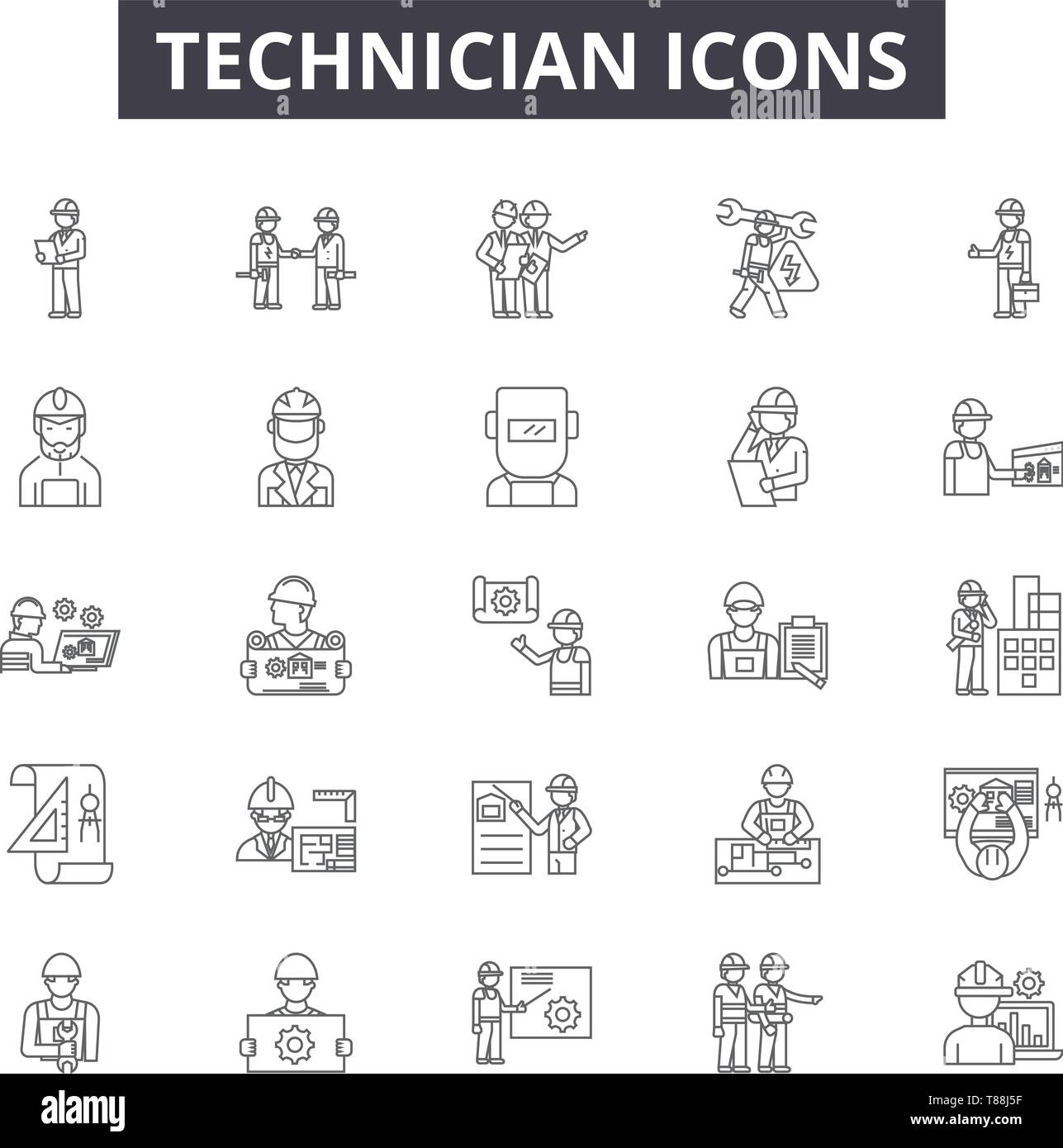 Technician Line Icons Signs Vector Set Linear Concept Outline