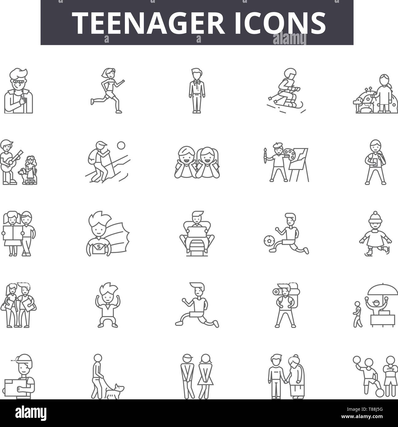 Teenager line icons, signs, vector set, linear concept, outline ...