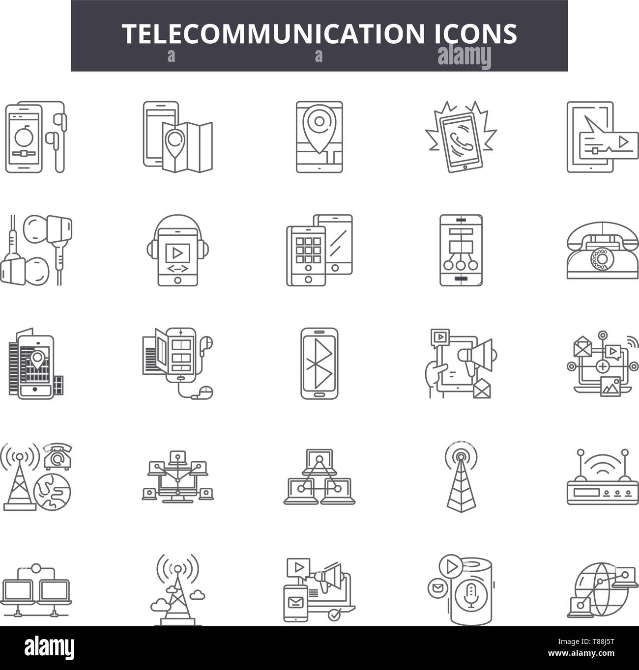 Telecommunication line icons, signs, vector set, linear concept ...