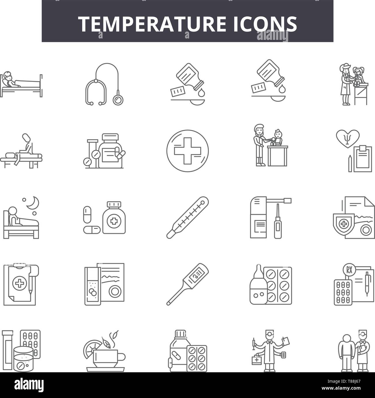 Temperature line icons, signs, vector set, linear concept, outline ...