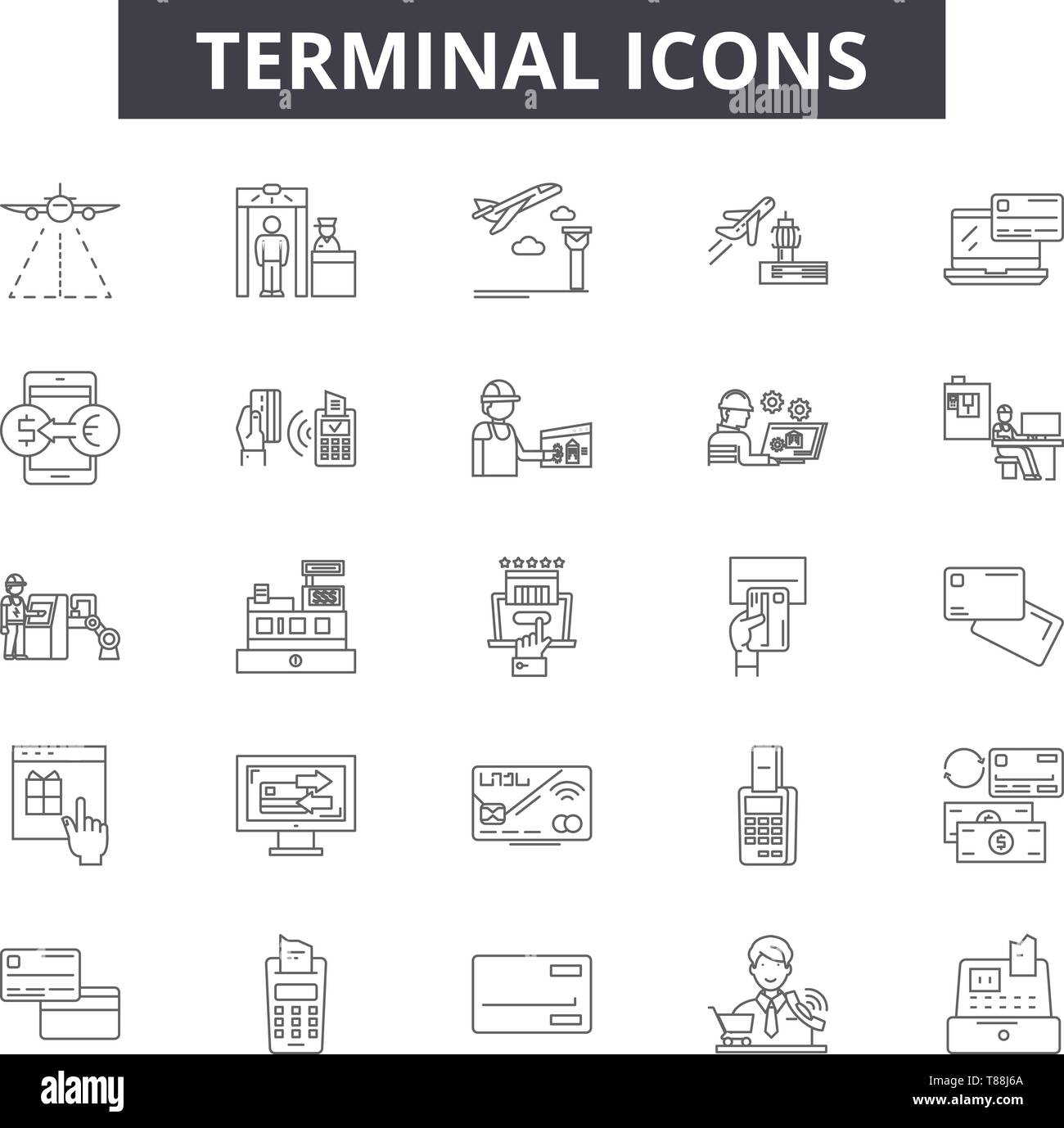 Terminal line icons, signs, vector set, linear concept, outline ...