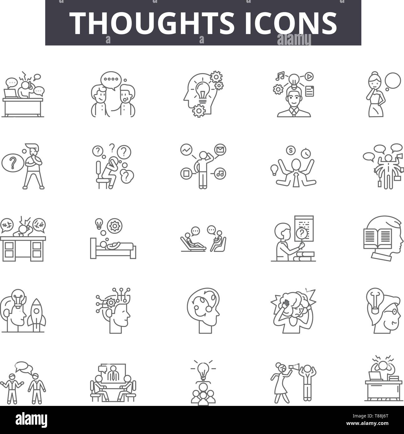 Thoughts line icons, signs, vector set, linear concept, outline ...