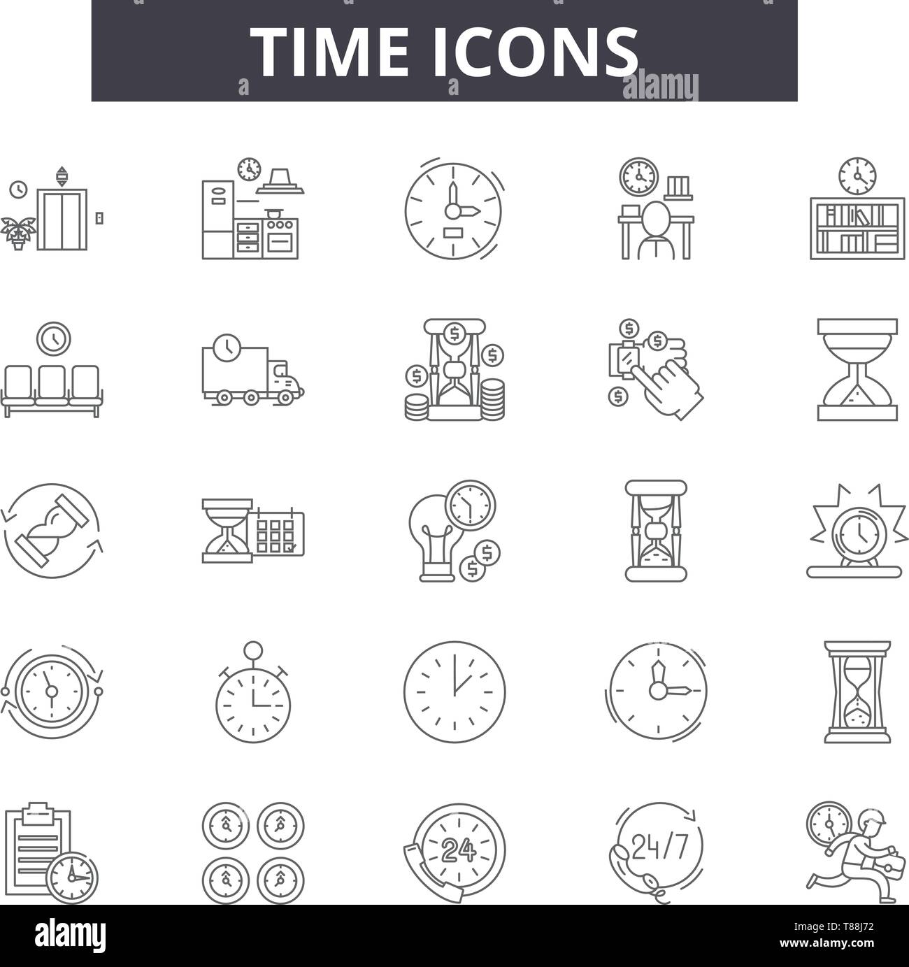 Time line icons, signs, vector set, linear concept, outline ...