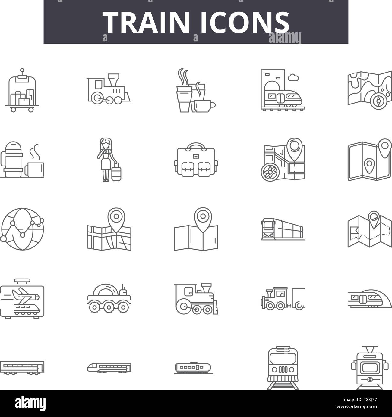 Train line icons, signs, vector set, linear concept, outline ...