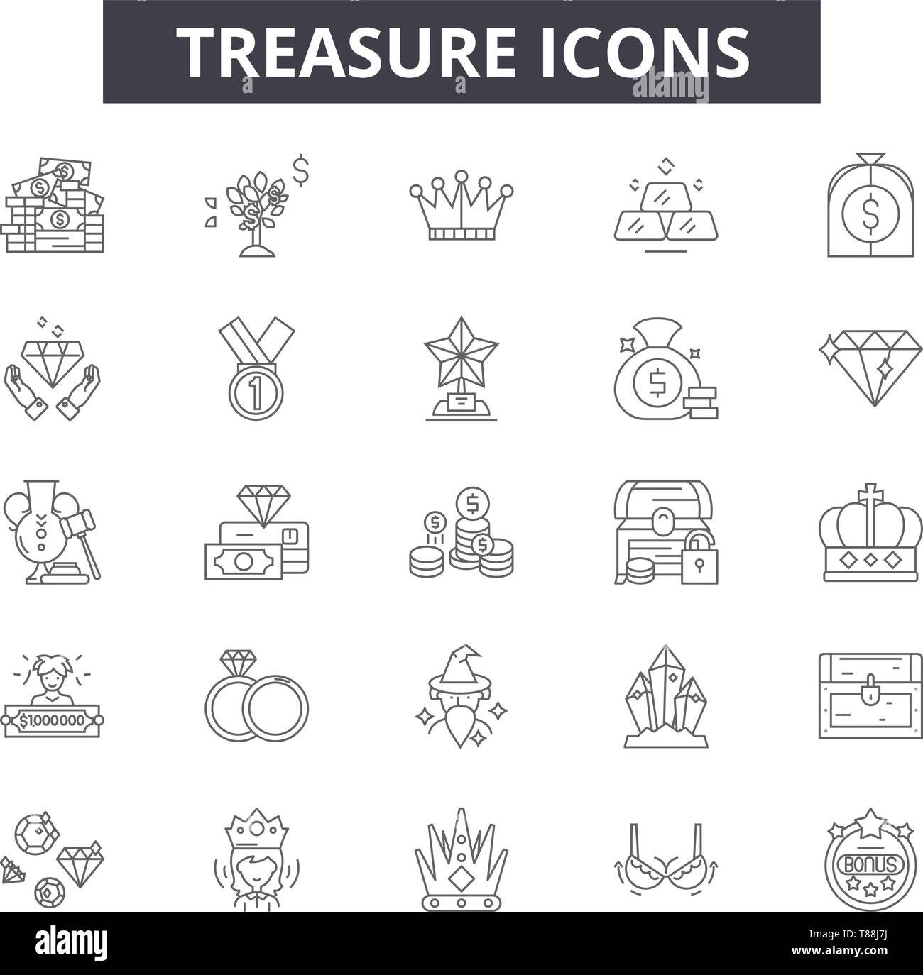 Treasure line icons, signs, vector set, linear concept, outline ...