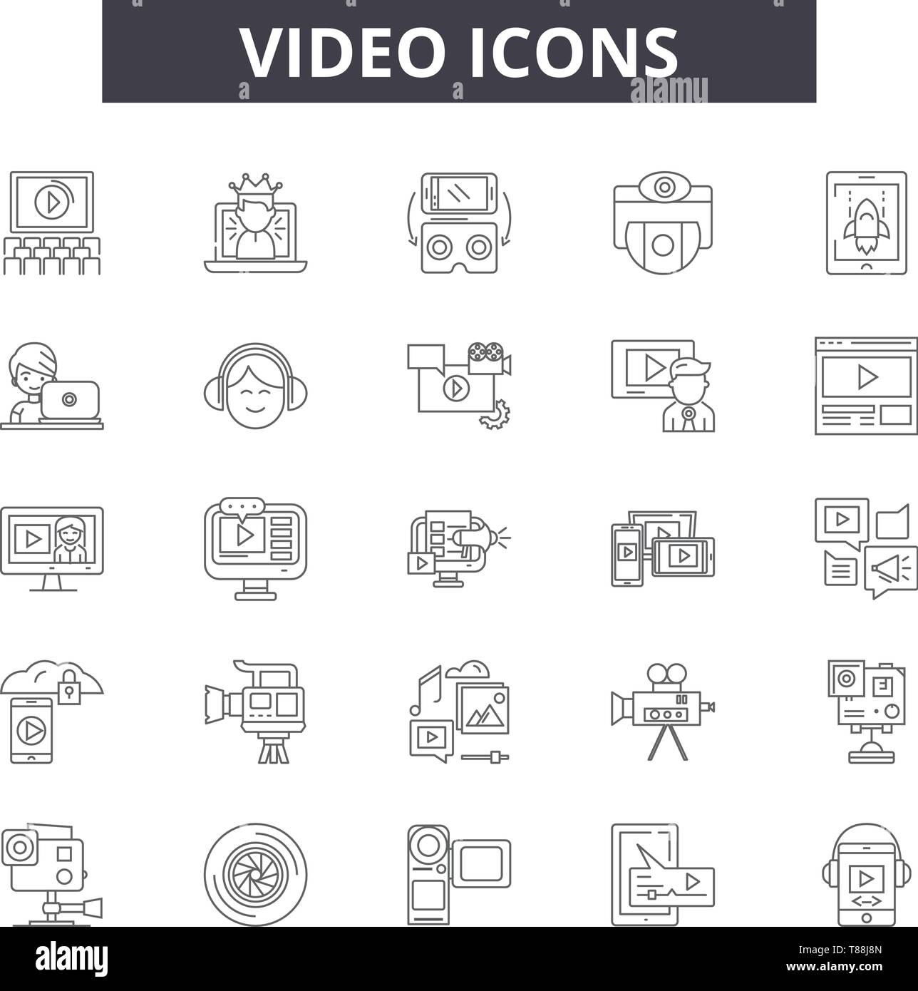 Video line icons, signs, vector set, linear concept, outline ...
