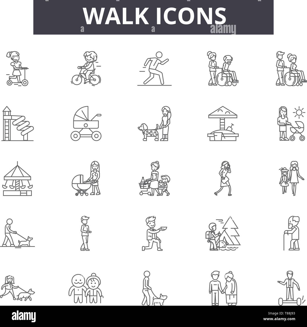 Walk line icons, signs, vector set, linear concept, outline ...
