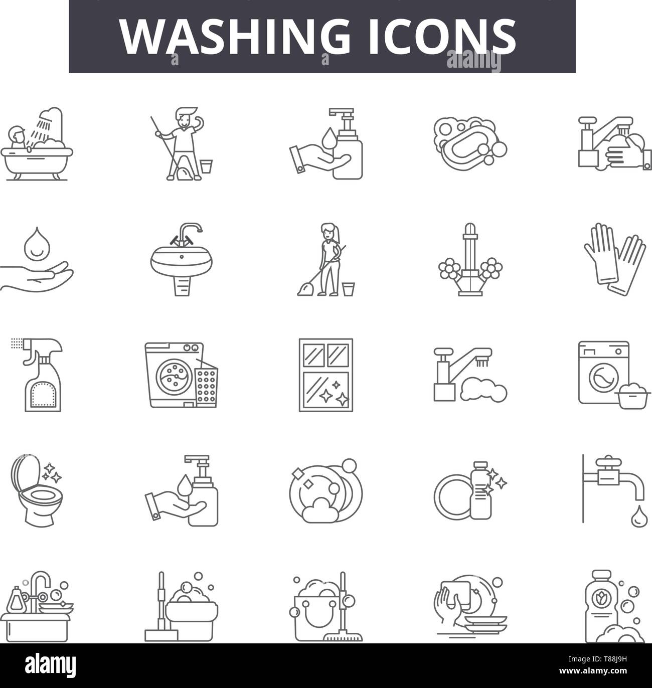 Washing line icons, signs, vector set, linear concept, outline ...