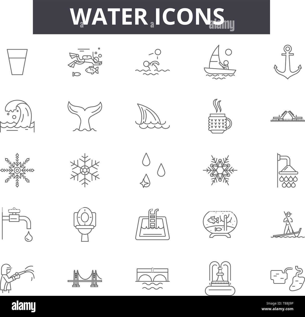 Water line icons, signs, vector set, linear concept, outline ...