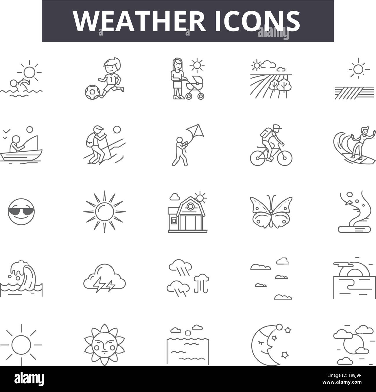 Weather line icons, signs, vector set, linear concept, outline ...