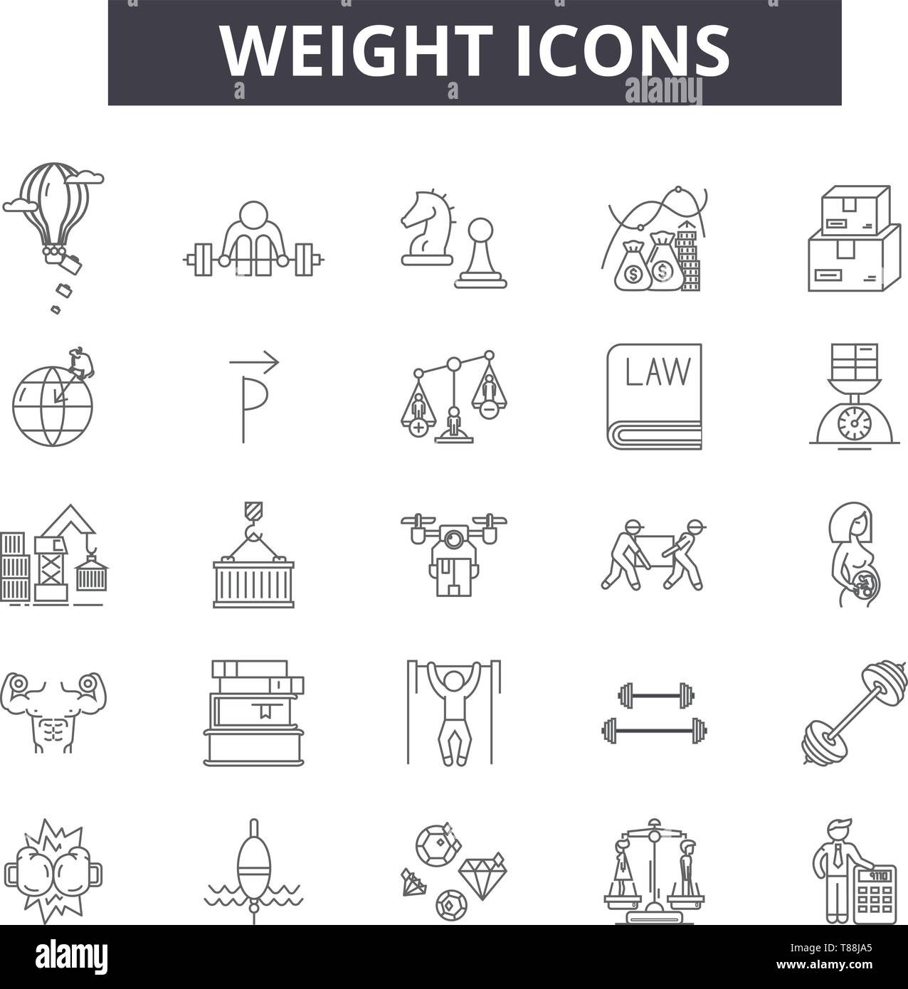 Weight line icons, signs, vector set, linear concept, outline ...