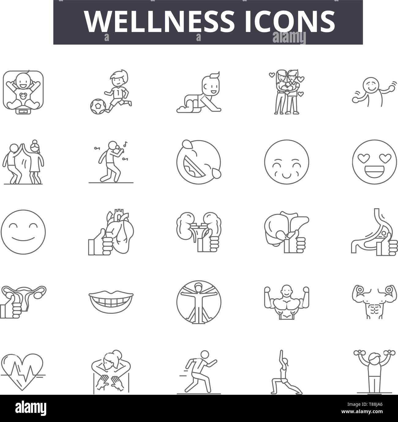 Wellness line icons, signs, vector set, linear concept, outline ...