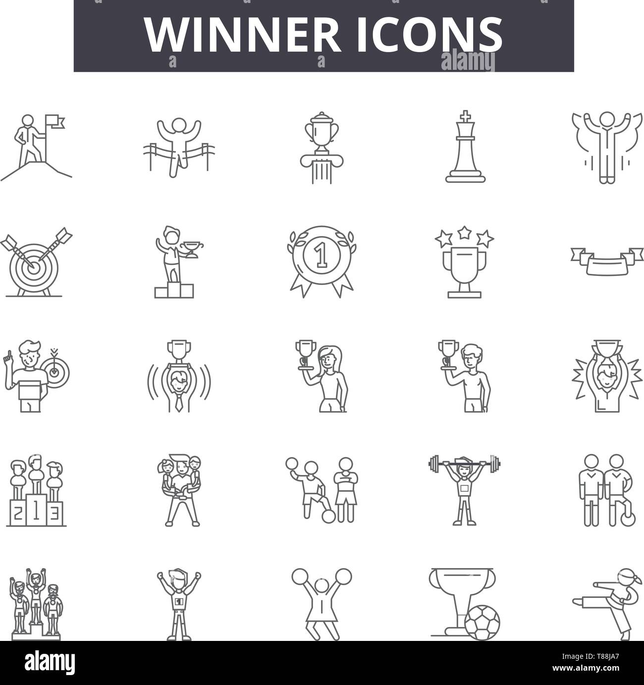 Winner line icons, signs, vector set, linear concept, outline ...