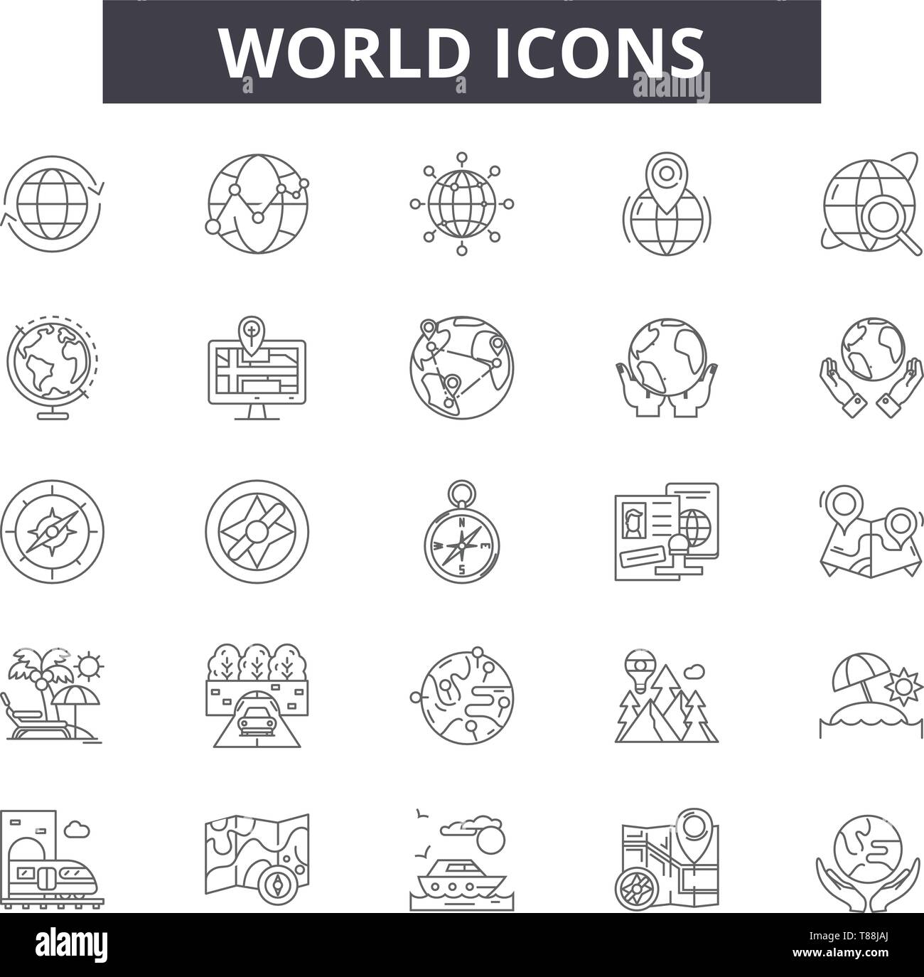 World line icons, signs, vector set, linear concept, outline ...