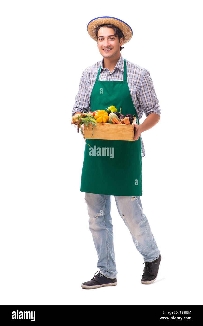Young farmer with fresh produce isolated on white background Stock ...