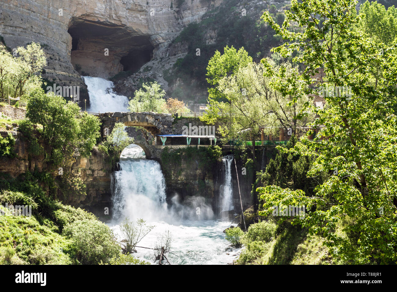 Afqa waterfall and old bridge, Lebanon Stock Photo - Alamy