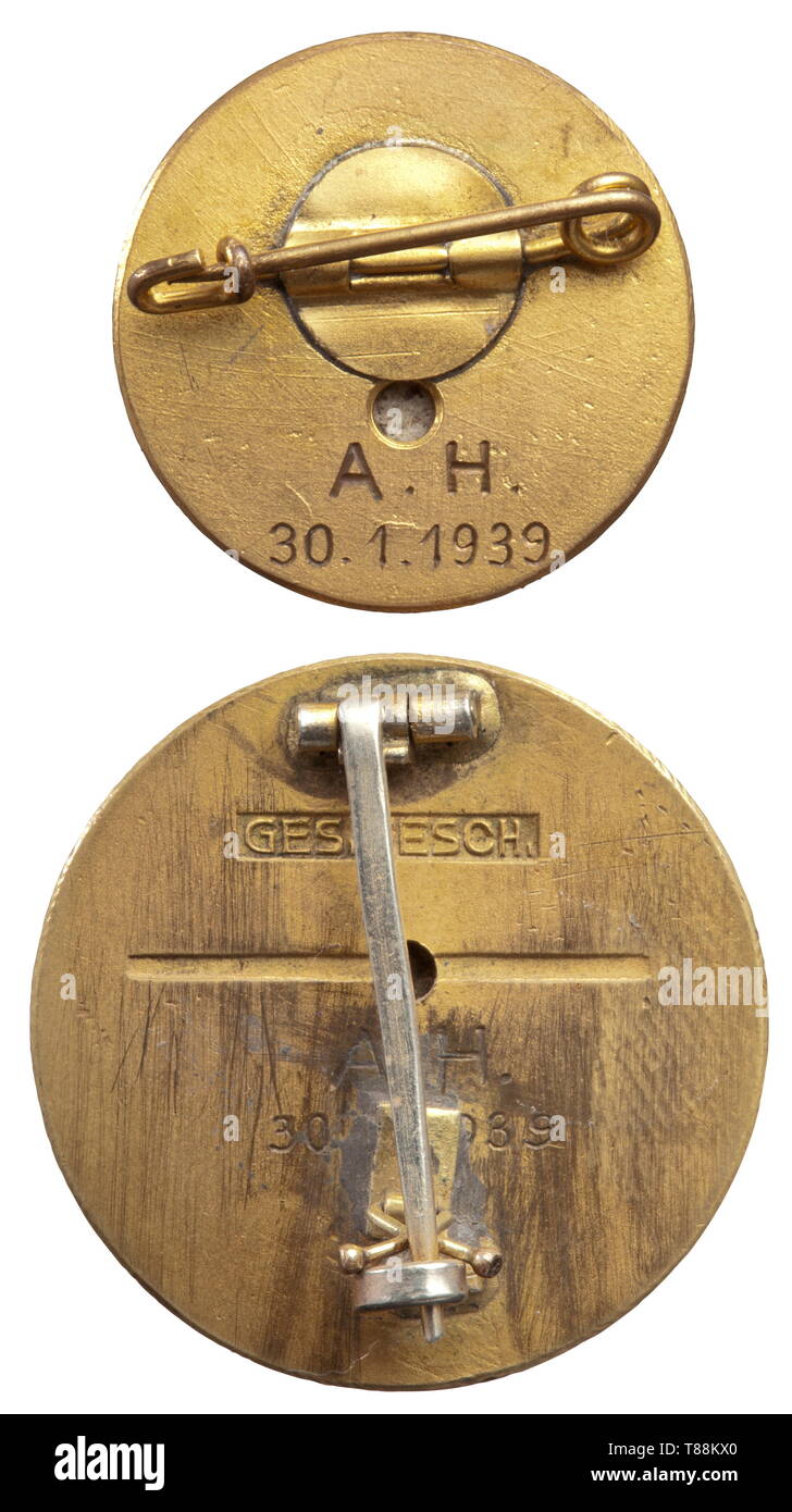 An NSDAP Golden Party Badge set with award date The large issue (30 mm ...