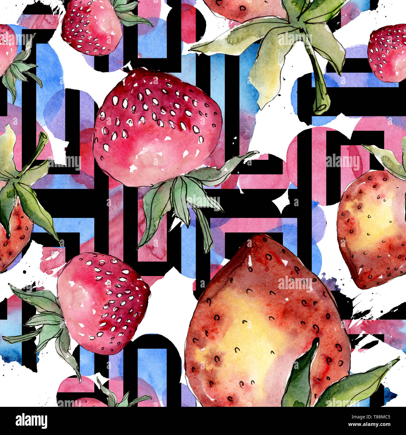 Strawberry healthy food. Watercolor background illustration set ...