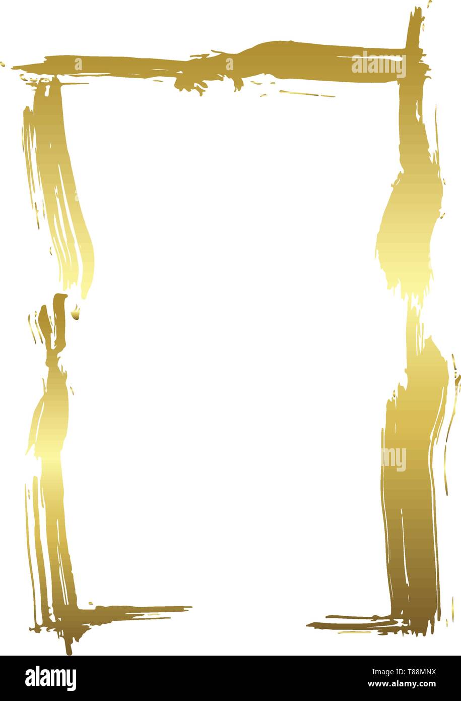 Set of dry brush frames. Hand drawn artistic frames. Golden engraved ...